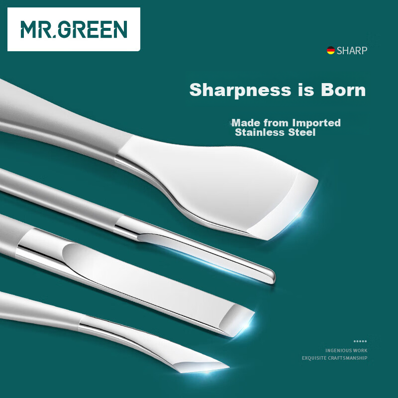 MR.GREEN German Pedicure Knife Set for Ingrown Toenails, Toenail Fungus, Dead Skin Removal, Callus Removal, Imported Tools, 4-Piece Set, Mr-9103