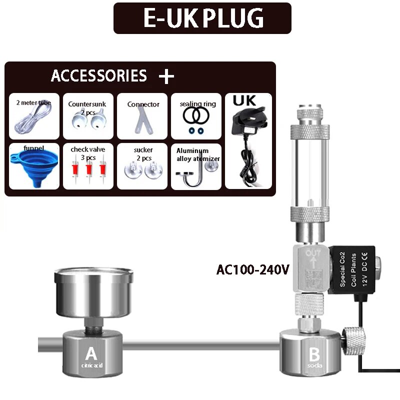 ZRDR Аквариум DIY комплект системы генератора CO2 генератор CO2, рассеиватель счетчика пузырей с электромагнитным клапаном, для роста водных растений