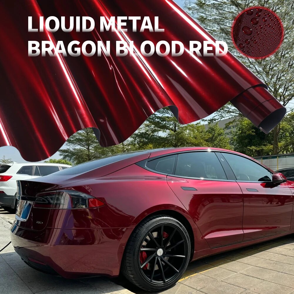 Высокоглянцевая жидкая металлическая кровь дракона красного цвета, виниловая пленка для 50CM x 1.52M