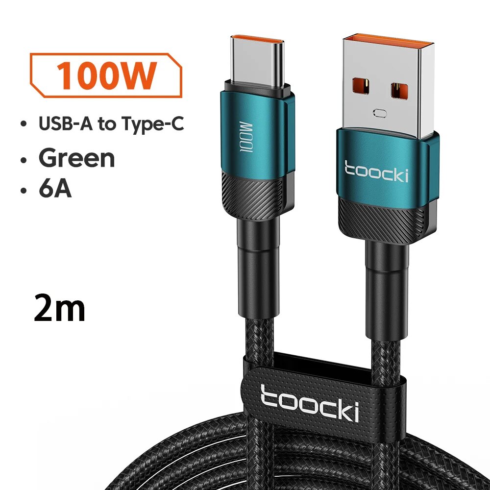 Toocki 6A USB-кабель типа C для Huawei Xiaomi PD 100 Вт, зарядное устройство для быстрой зарядки, шнур для передачи данных US.
