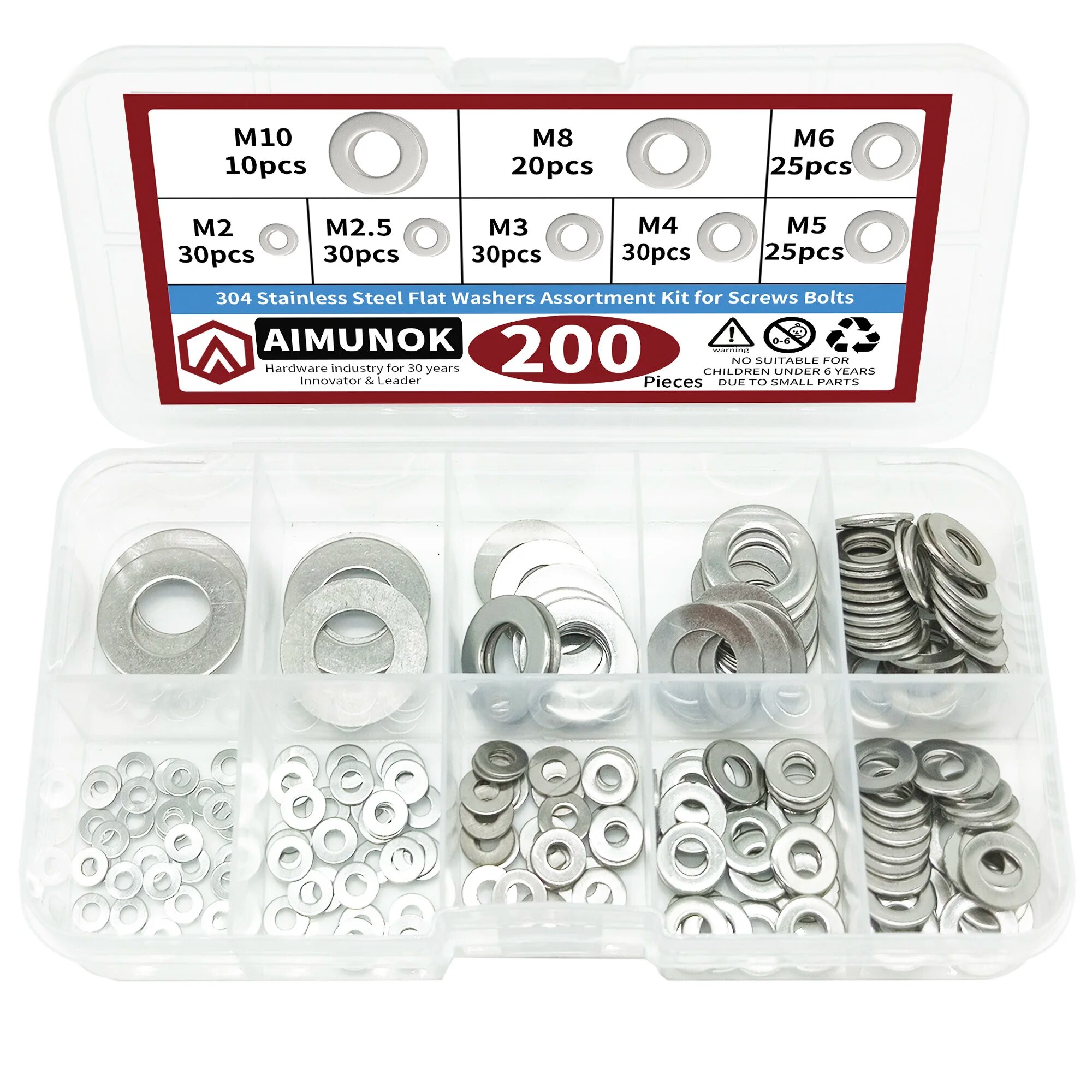 Шайбы из нержавеющей стали M2-M12 набор для декора 200pcs Kit