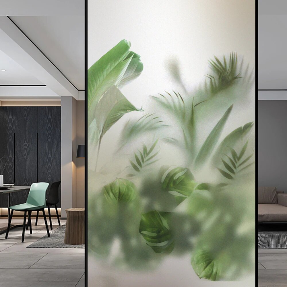 Статичная зелёная ПВХ пленка для окон, растение, 80X140cm WXH зелёный, матовый