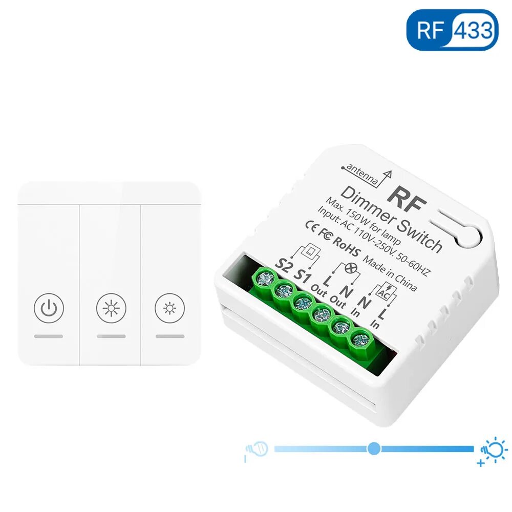 Диммер беспроводной Tedeligo RF 433 МГц, 150Вт, белый