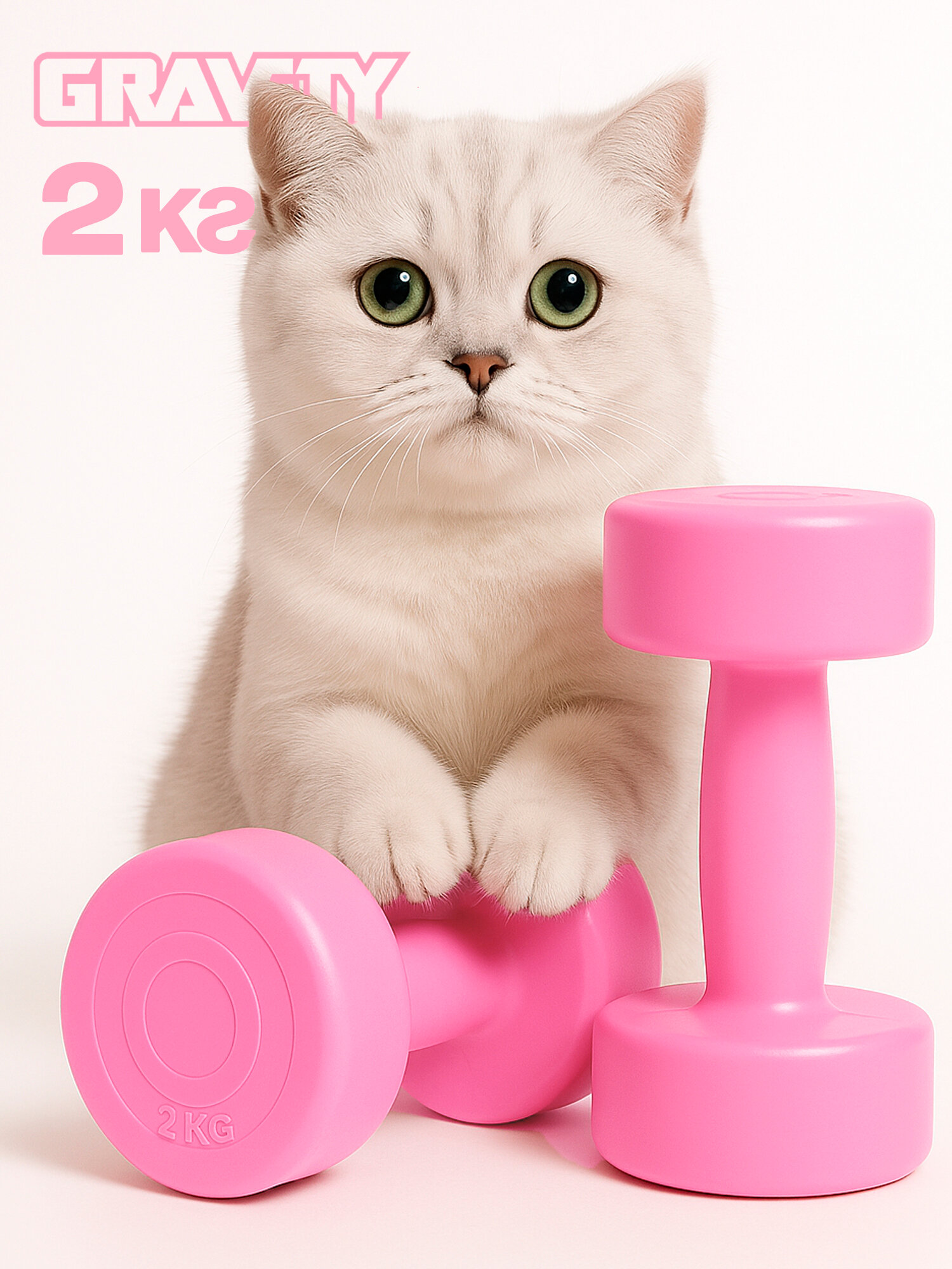 Виниловые гантели Gravity, круглые, 2 шт по 2 кг, пара, розовые
