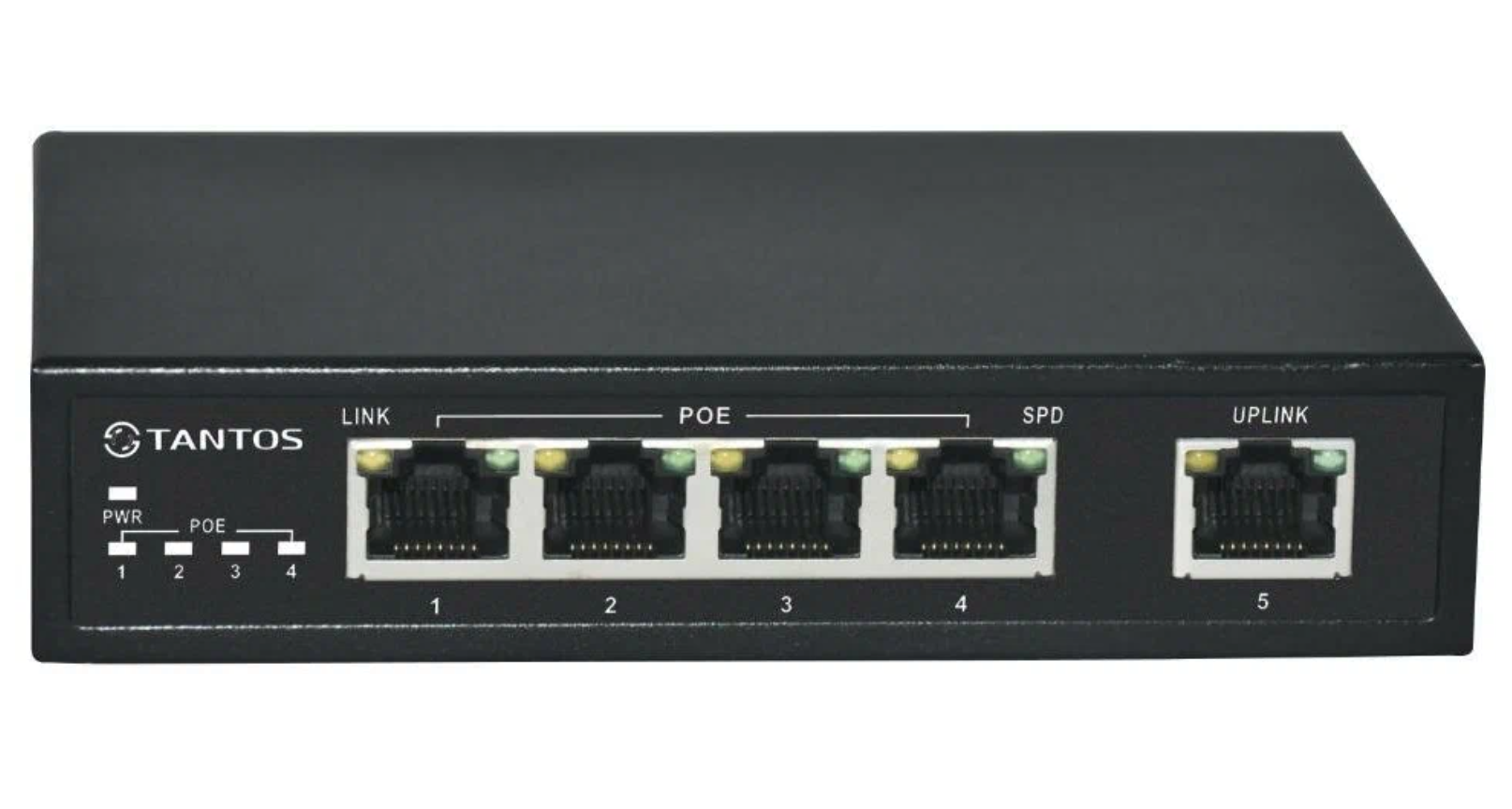 Коммутатор Tantos "TSn-4P5G", PoE, настольный, 5 портов, черный