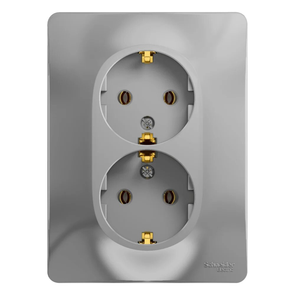 Розетка, Systeme, Systeme Electric (Schneider Electric) GLOSSA двойная с заземлением, 16А, алюминий GSL000324, (ранее