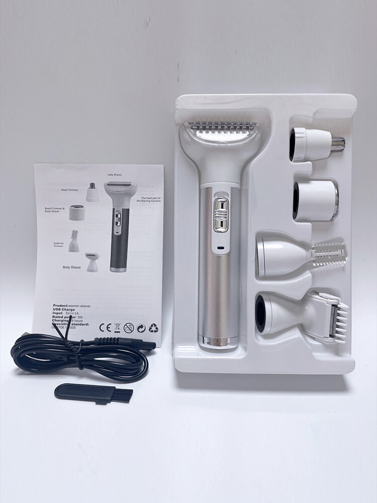 Триммер E52I, женский, серебристый, влагозащищенный, USB-зарядка, 3Вт