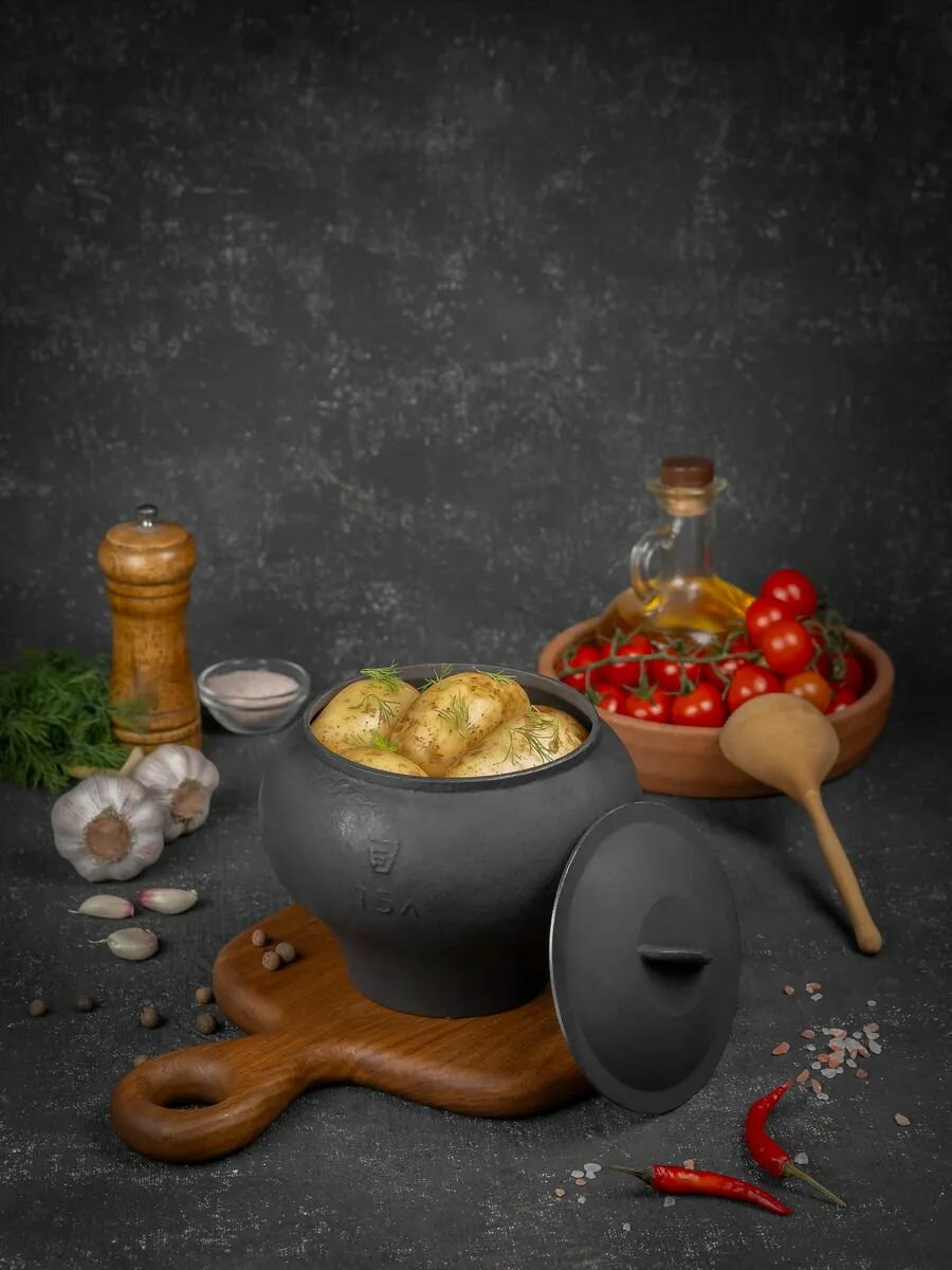 Горшок чугунный 1.5л с крышкой, чугунок