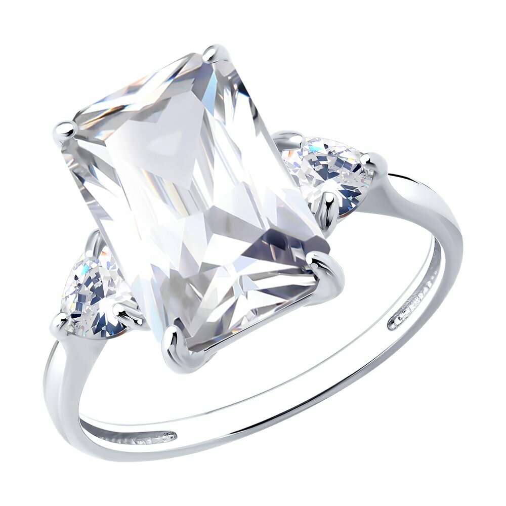 Кольцо, серебро, 925 проба, родирование, фианит