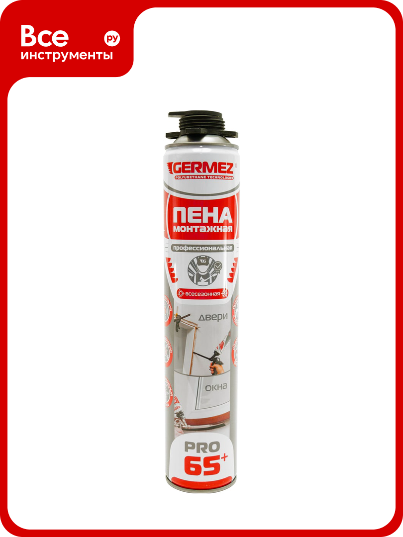 Пена монтажная Germez PRO 850 мл 6501505, всесезонная, повышенная звукоизоляция, под пистолет, бело‑бежевого цвета