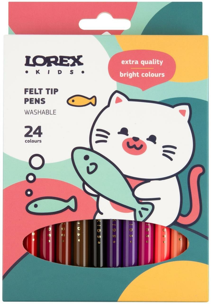 Фломастеры LOREX KIDS классические 24 цв. круглы корпус, смываемые, картонная упаковка