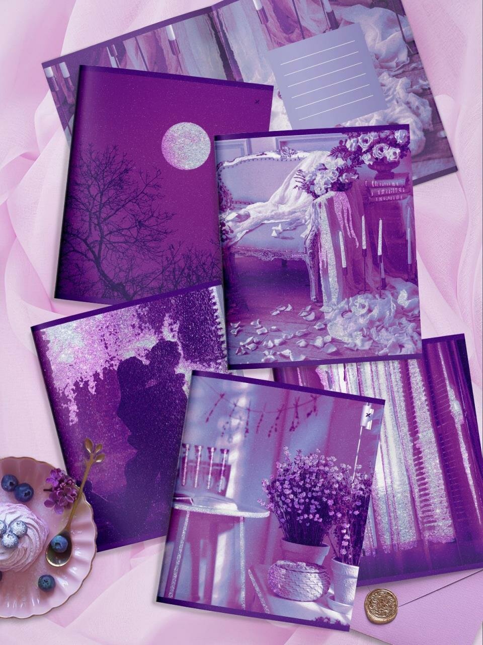 Тетрадь 1 шт 48 л. А5 клетка, на скрепке, офсет LOREX LILAC мелованны картон, двоная обложка, запечатка,