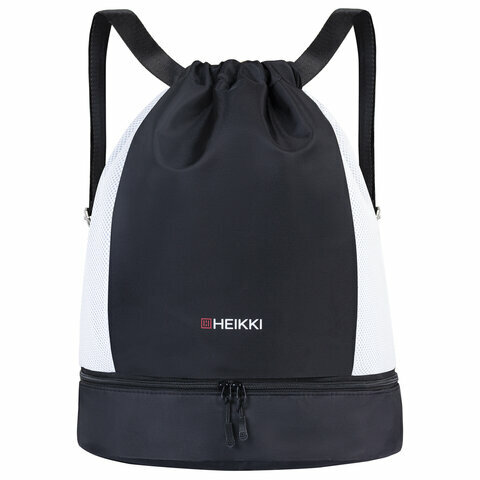 Рюкзак спортивный мешок HEIKKI ACTION (хейки) с отделением для обуви, вентилируемые стенки, 45х34 см, Total black, 273455