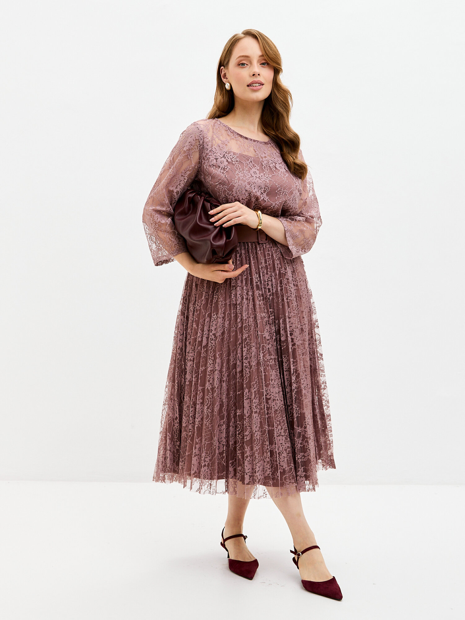 Платье женское BrandStoff, вечернее, праздничное, кружевное, нарядное, пудровый, 50