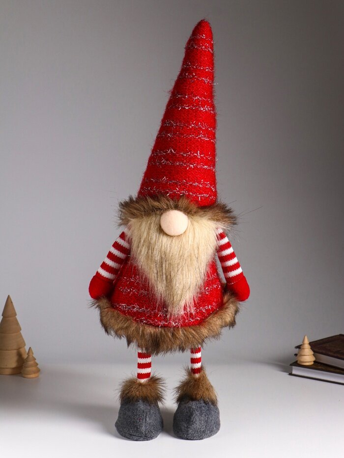 Интерьерная кукла текстильная «Гном в красных гетрах и кафтане», на пружине, 20×18×55 см