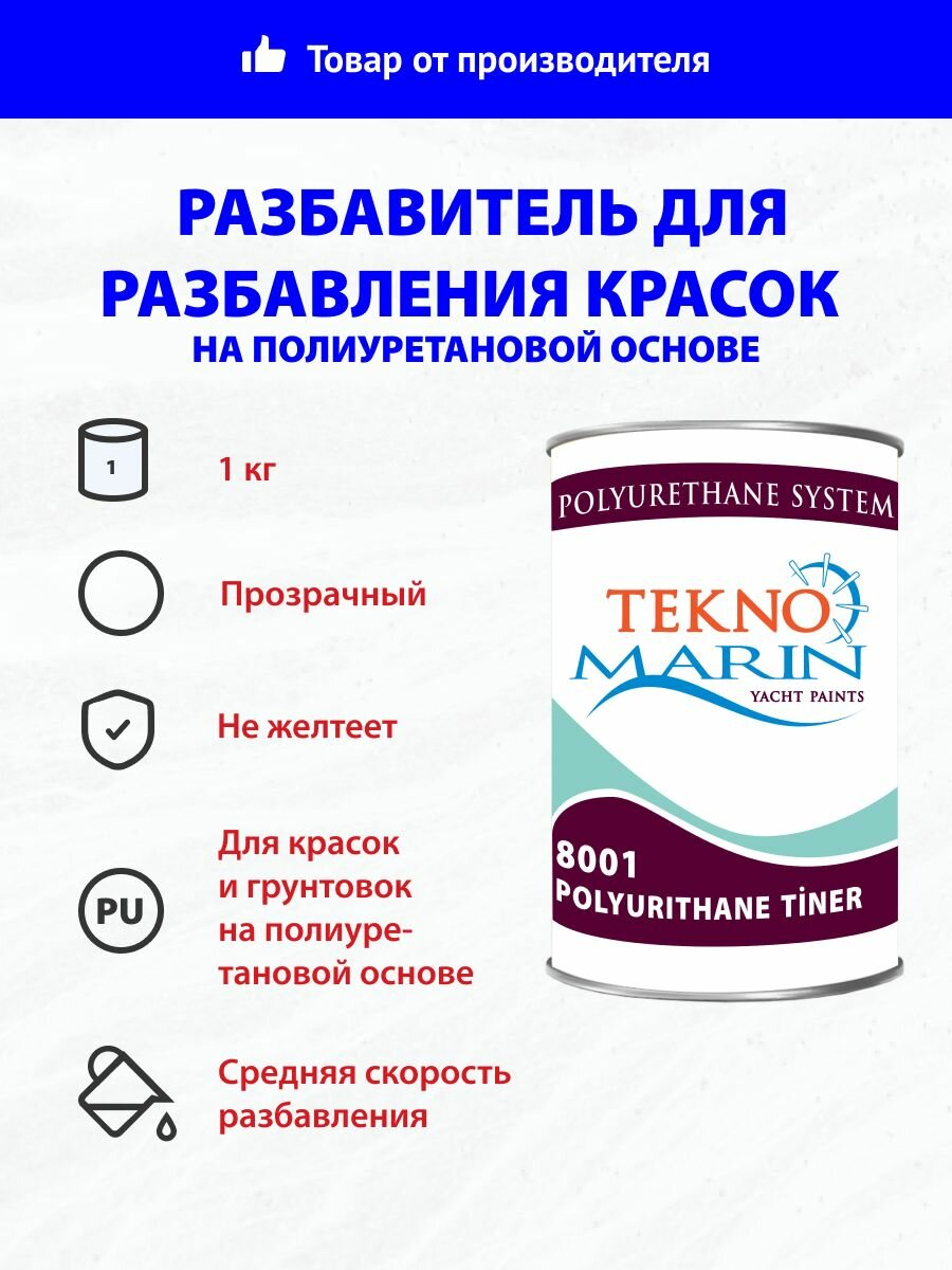 Разбавитель для полиуретановой краски 1 л, Teknomarin Polyurethane