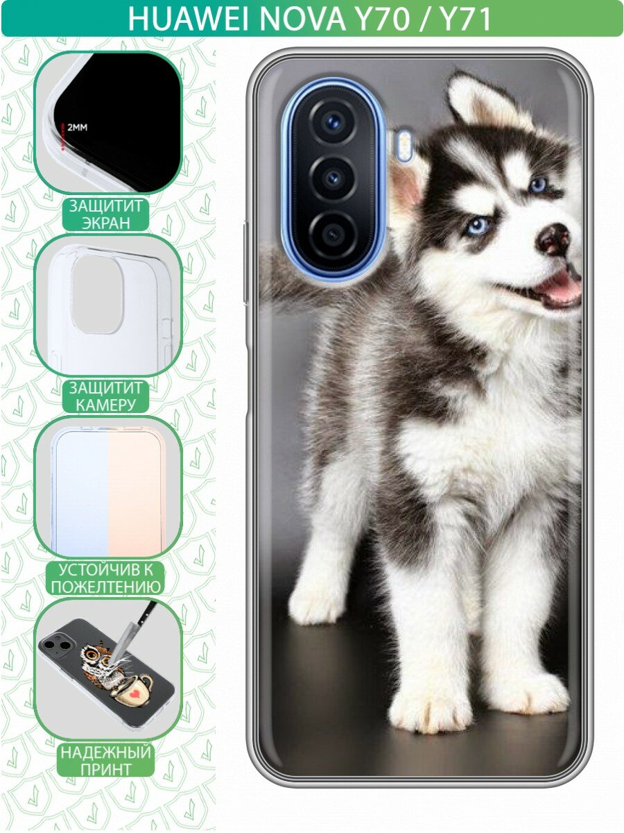 Чехол для Huawei nova Y70, Huawei nova Y71 с принтом Милый щенок хаски (Хуавей Нова У70, Хуавей Нова У71)