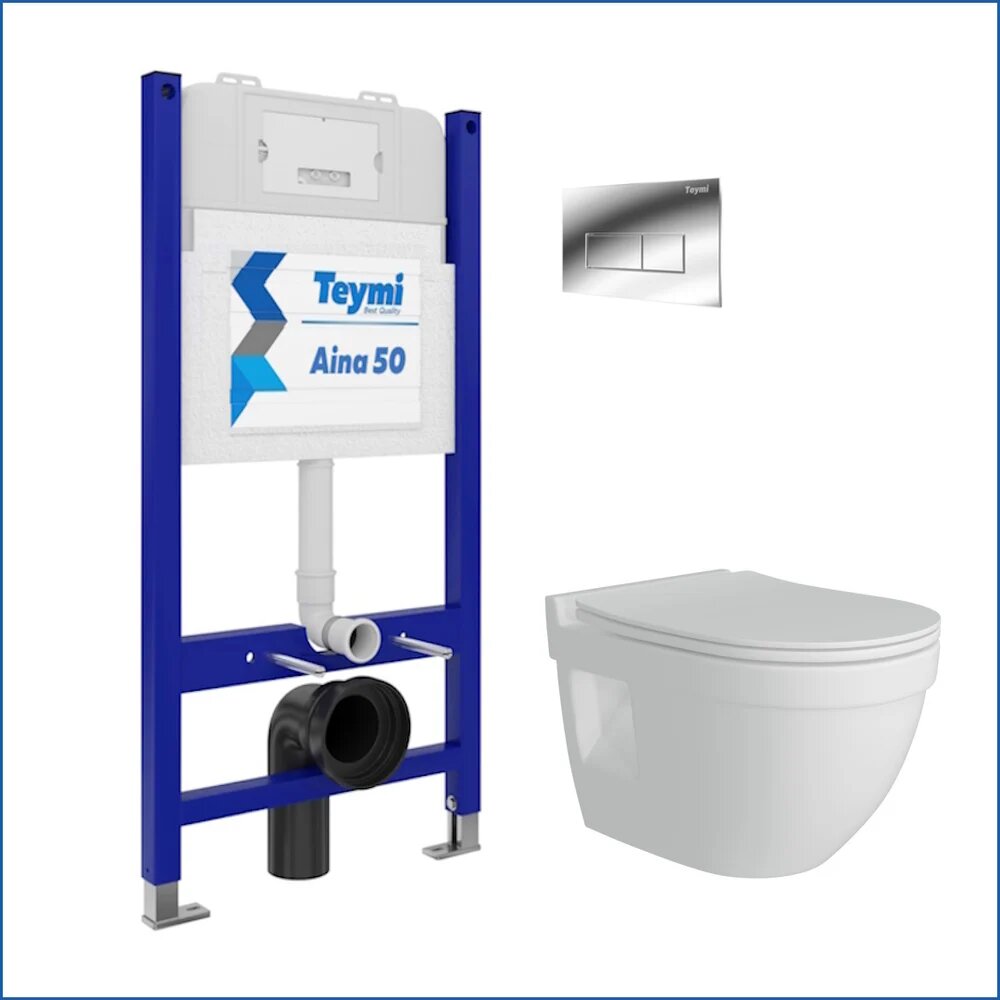 Комплект Инсталляция Aina 50 + клавиша смыва Helmi хром + унитаз Vitra, установки