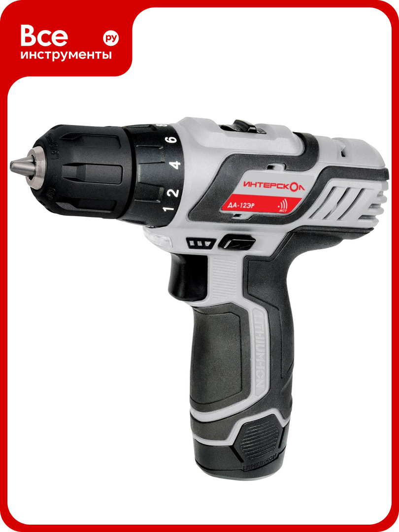 Аккумуляторная дрель-шуруповерт ИНТЕРСКОЛ ДА-12ЭР 434.2.2.20, металл