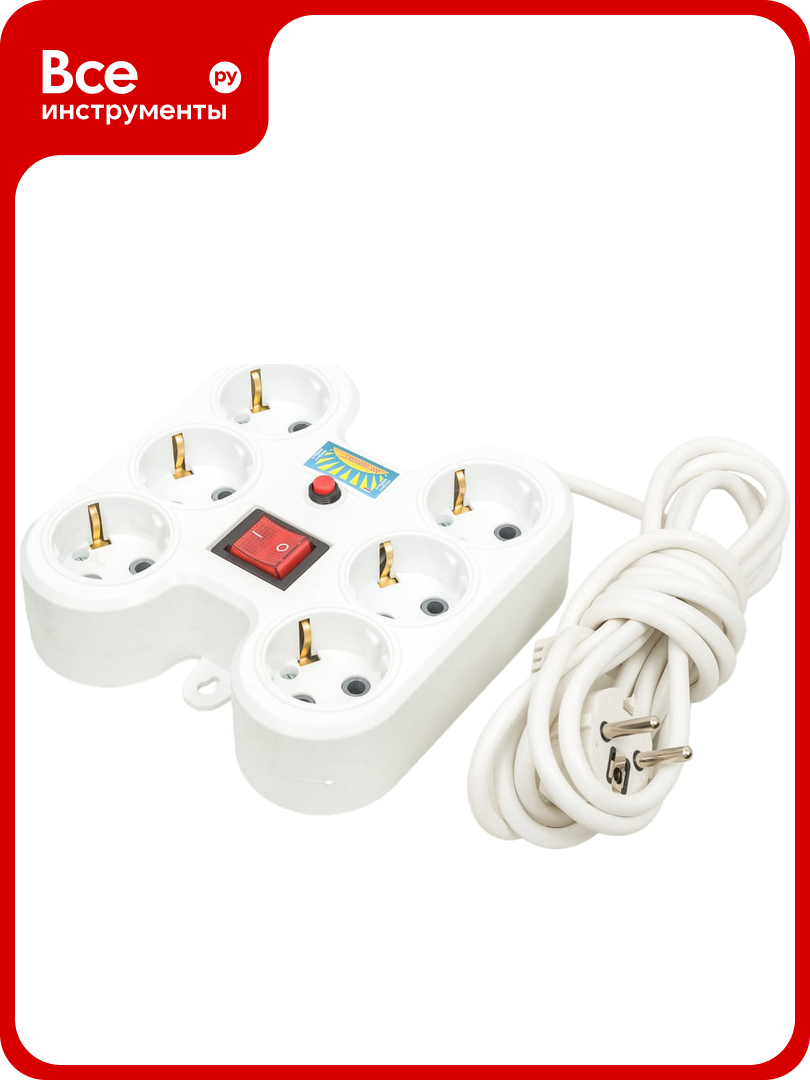 Сетевой фильтр пересвет+ удлинитель на 6 гнезда, шнур ПВС 3х0,75, 3м