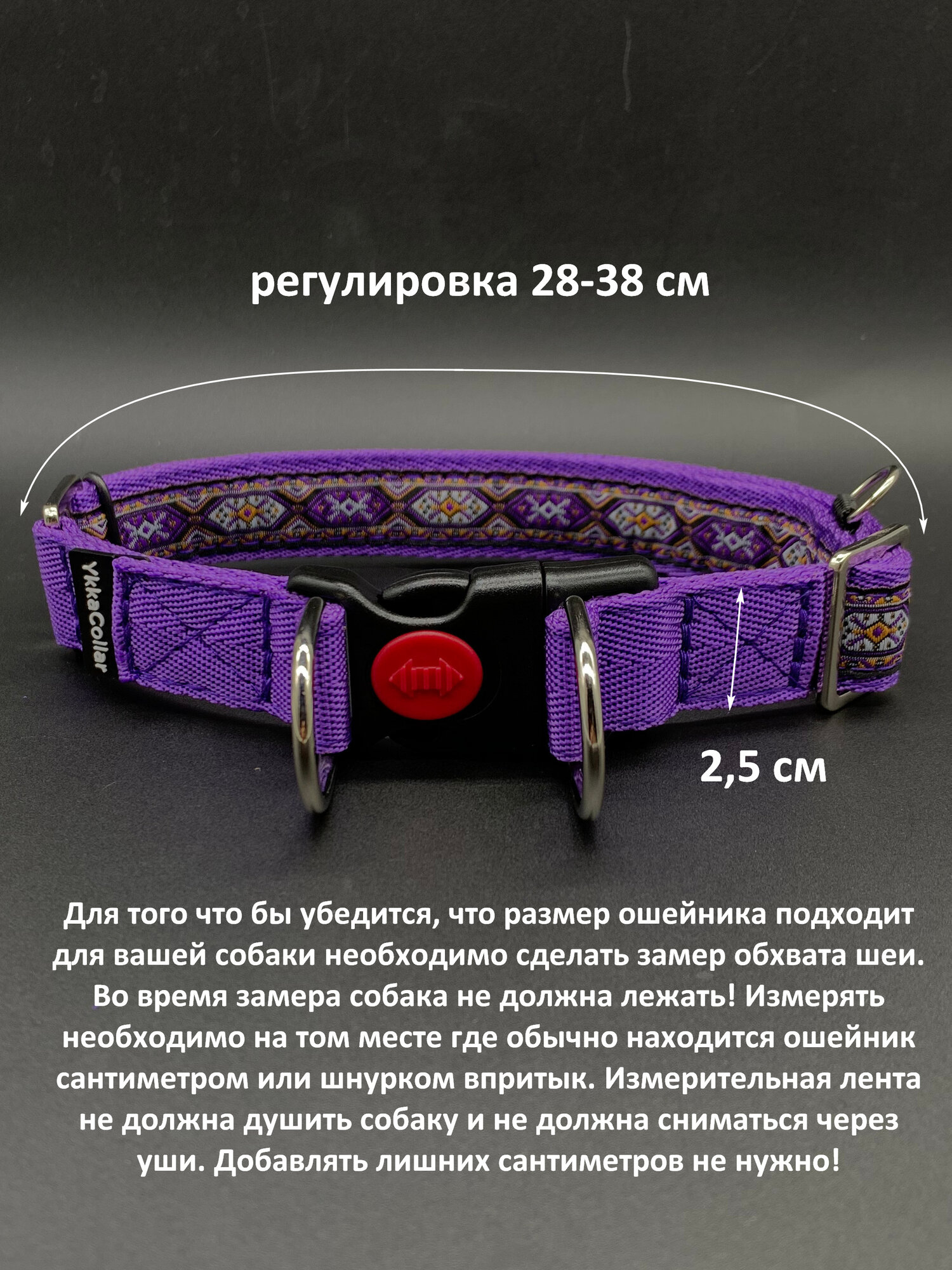 Ошейник на фастексе с регулировкой YkkaCollar для собаки шириной 2,5 см на обхват шеи 28-38 см.