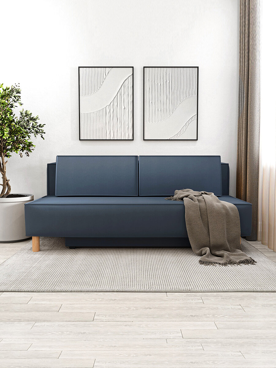 Диван Пума Navy, еврокнижка без подлокотников, велюр, пружинный блок, 200x96x82 см
