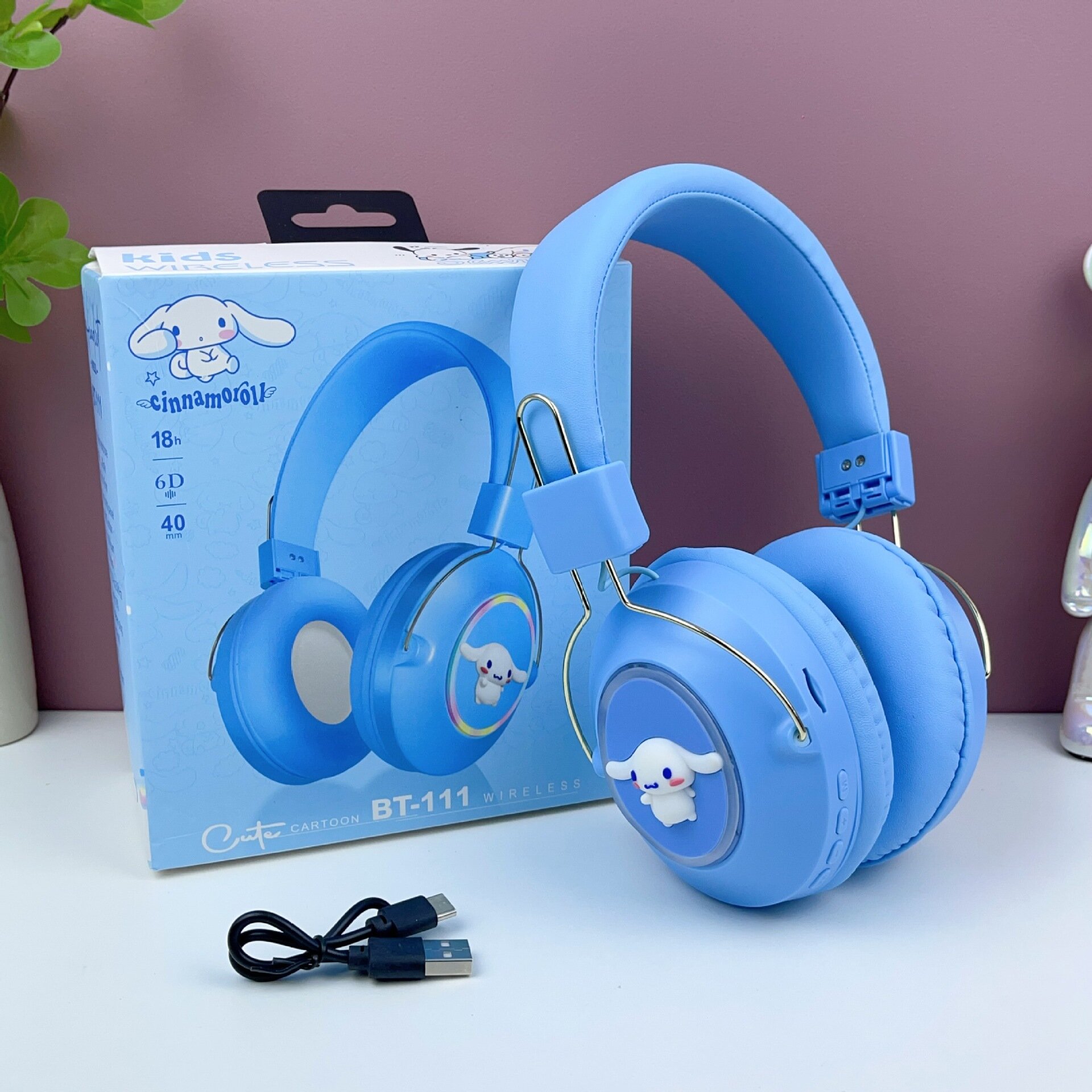Kuromi Stitch Angel Kitty Pochacco Беспроводные Bluetooth-наушники со светящимся эффектом