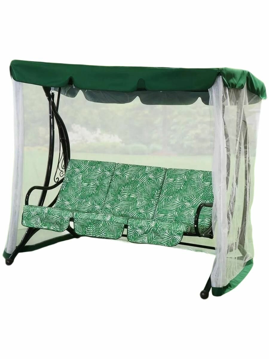 Качели садовые 3-местные, 198х115х176 см, 250 кг, Green Days, зеленые, пальма