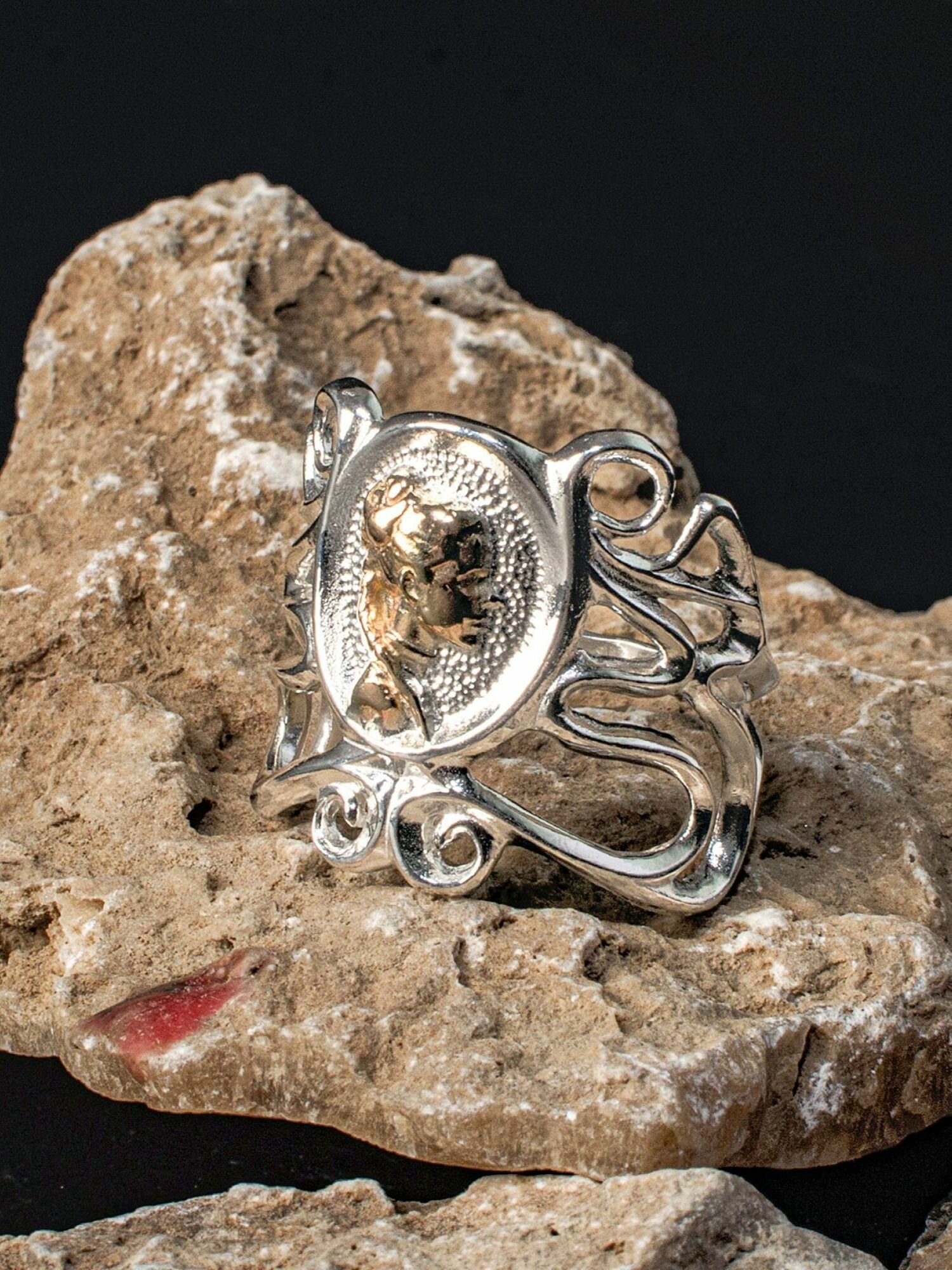 Кольцо широкое, серебро, 925 проба, родирование, золочение