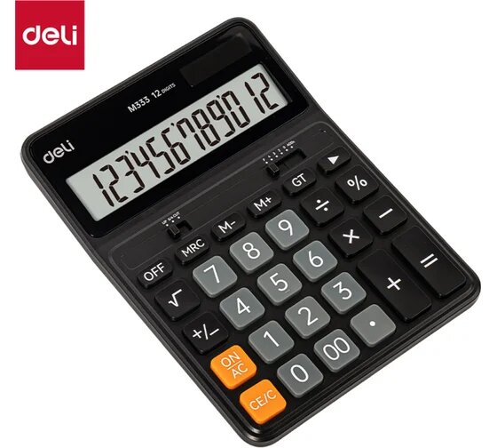 Калькулятор настольный Askend DELI 12 разрядов, двойное питание, 176.4х129.8х28.4мм, пластик, EM333