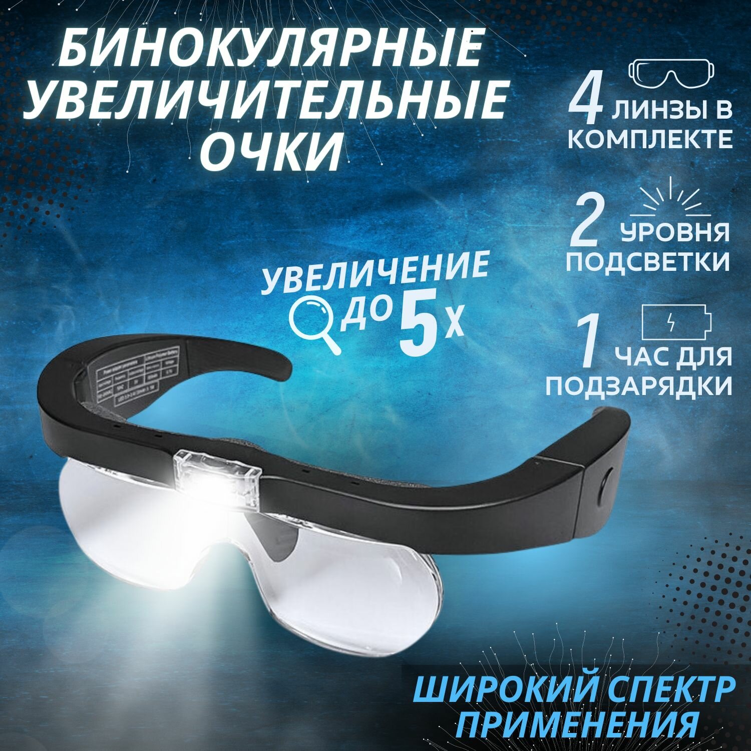 Бинокулярные увеличительные очки EGP PROever + 4 насадки 1,5х2,5х3,5х5,0