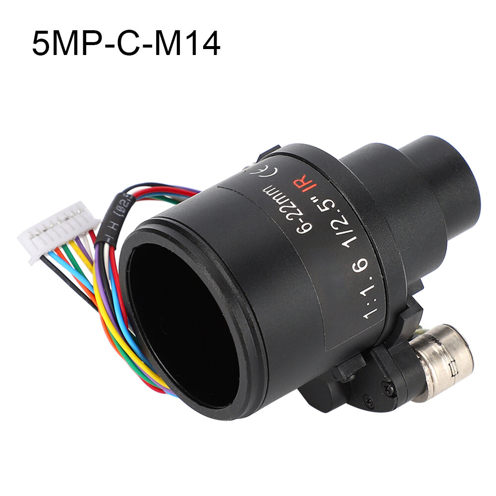 5-мегапиксельная камера с моторизованным зумом 6-22 мм, крепление M14, для систем видеонаблюдения.