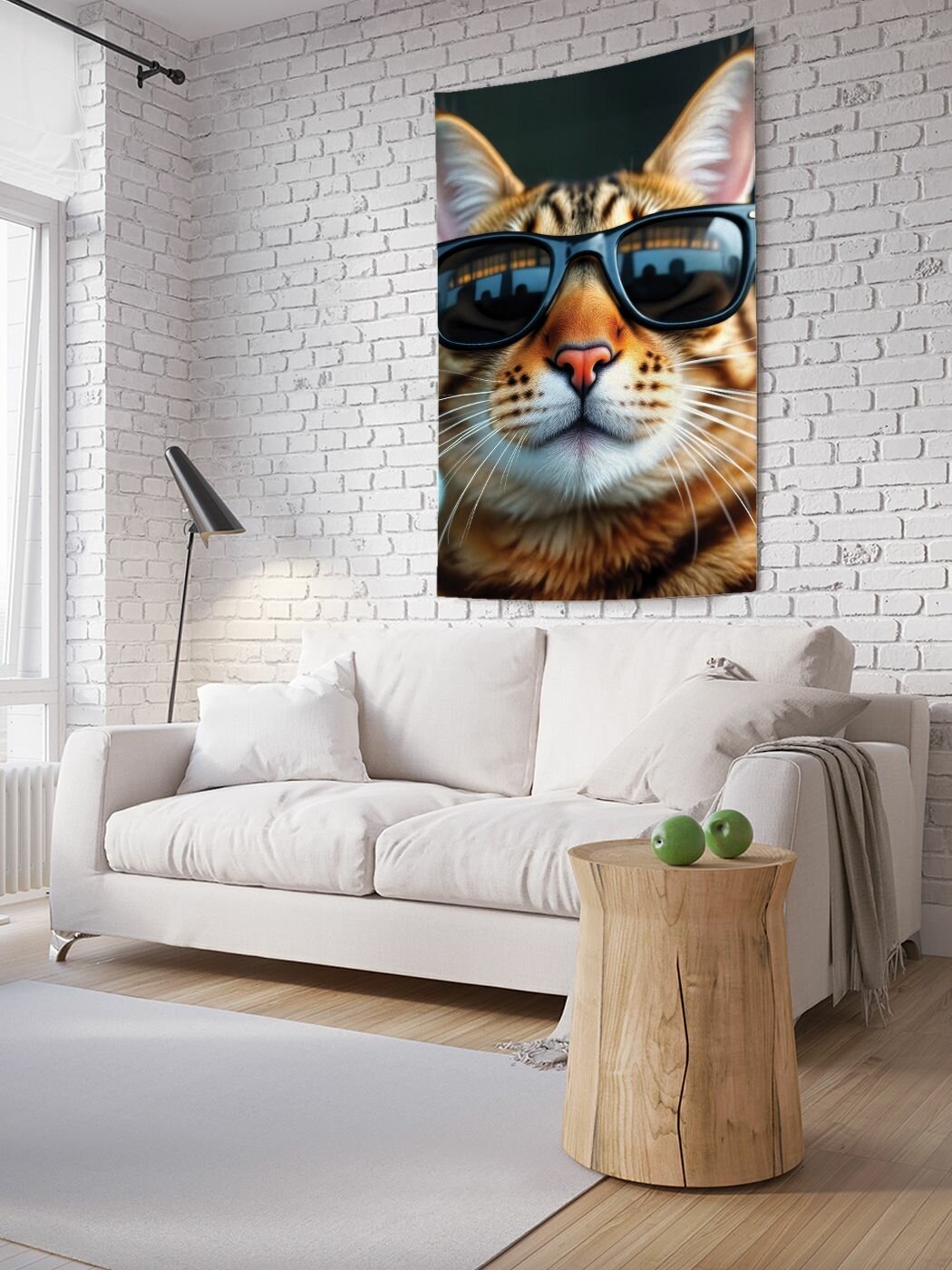 Фотопанно на стену тканевый вертикальный постер "Кот в очках", 100х150 см, JoyArty