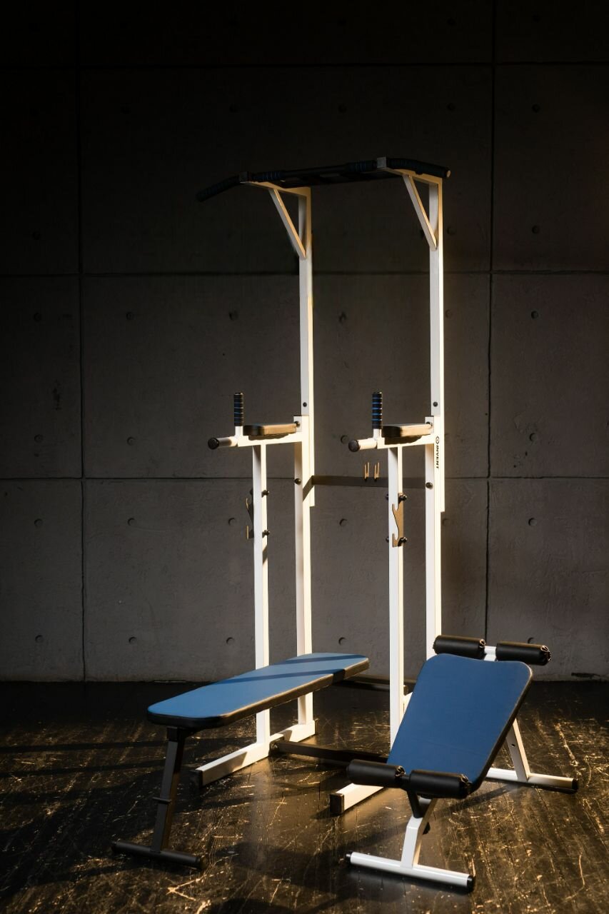 Турник напольный, брусья-пресс 3 в 1 со скамьей для жима+ Скамья 2в1 пресс+ гиперэкстензия, складная (комплект)