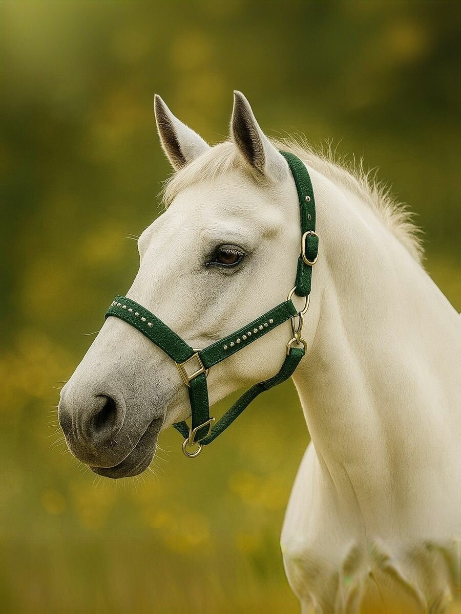 Недоуздок для лошади legnum, темно-зеленый, со стразами, FULL
