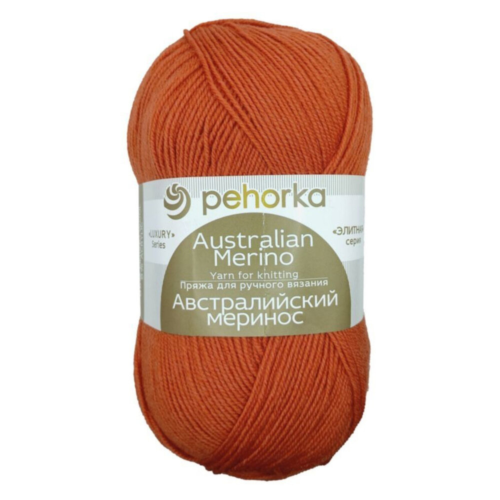 Пряжа для вязания Пехорка Австралийский меринос 189 ярко-оранжевый 2 шт 100 гр/400 м 95% мериносовая шерсть, 5% акрил