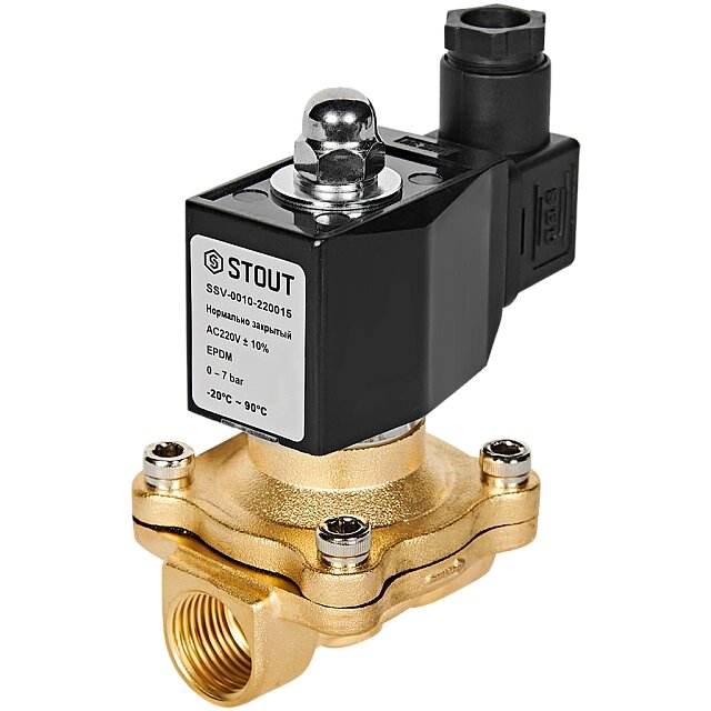 Клапан соленоидный STOUT прямого действия нормально закрытый 1/2" 220 В