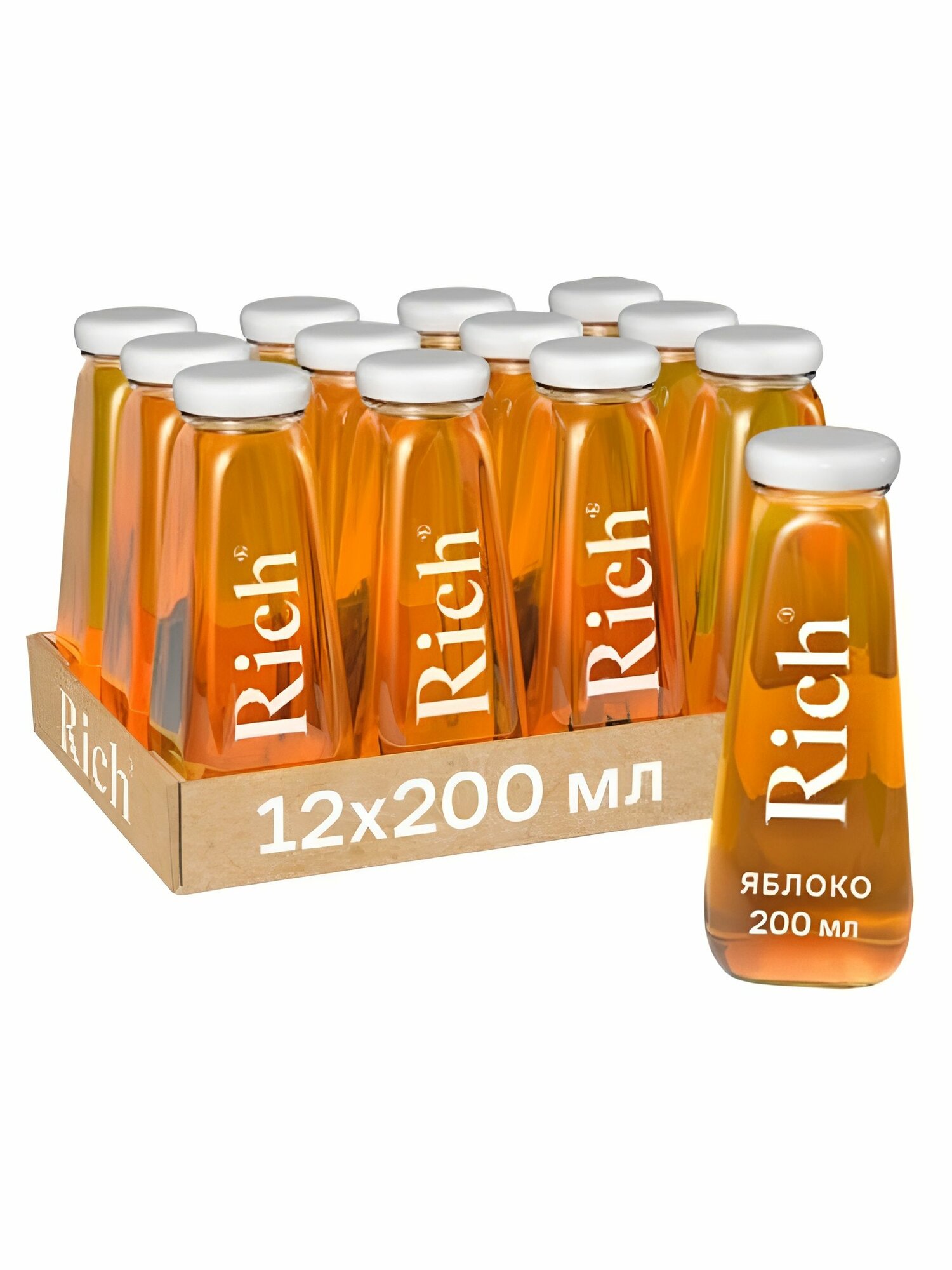 Сок Rich (Рич) Яблочный, 0,2л х 12шт (стекло)