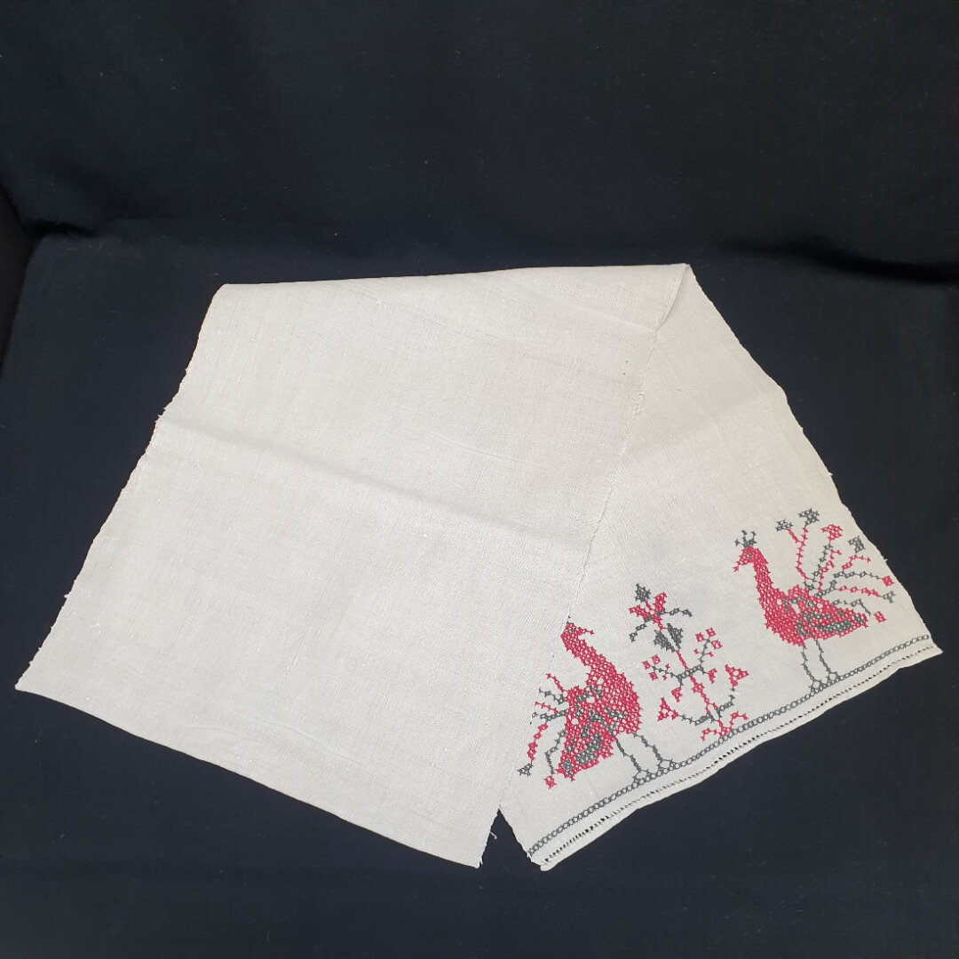 Рушник 188х37 см, домотканный лен, вышивка дефекты, винтаж СССР