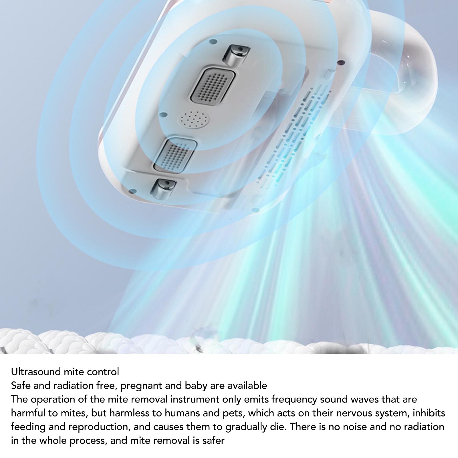Пылесос для кровати, УФ-ультразвуковой беспроводной портативный пылесос для удаления клещей, очиститель матрасов с дисплеем влажности для подушек, простыней, диванов, плюшевых игрушек, белый