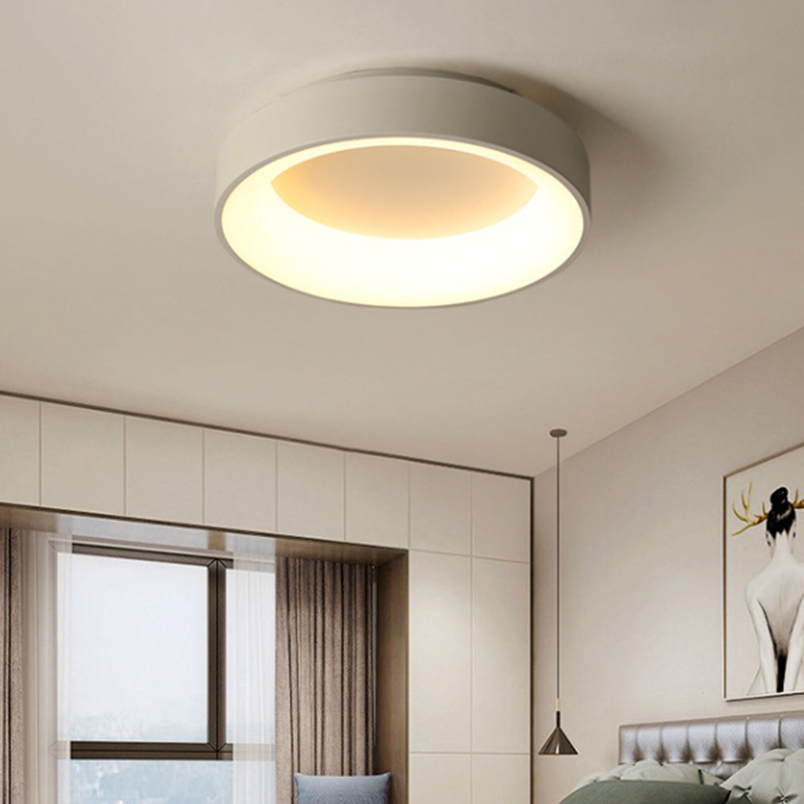 Потолочный светильник для спальни, монтируемый вровень с поверхностью, светодиодный, с регулируемой яркостью, современный, простой, теплый, романтический, 100‑265 В, белый, 40 см