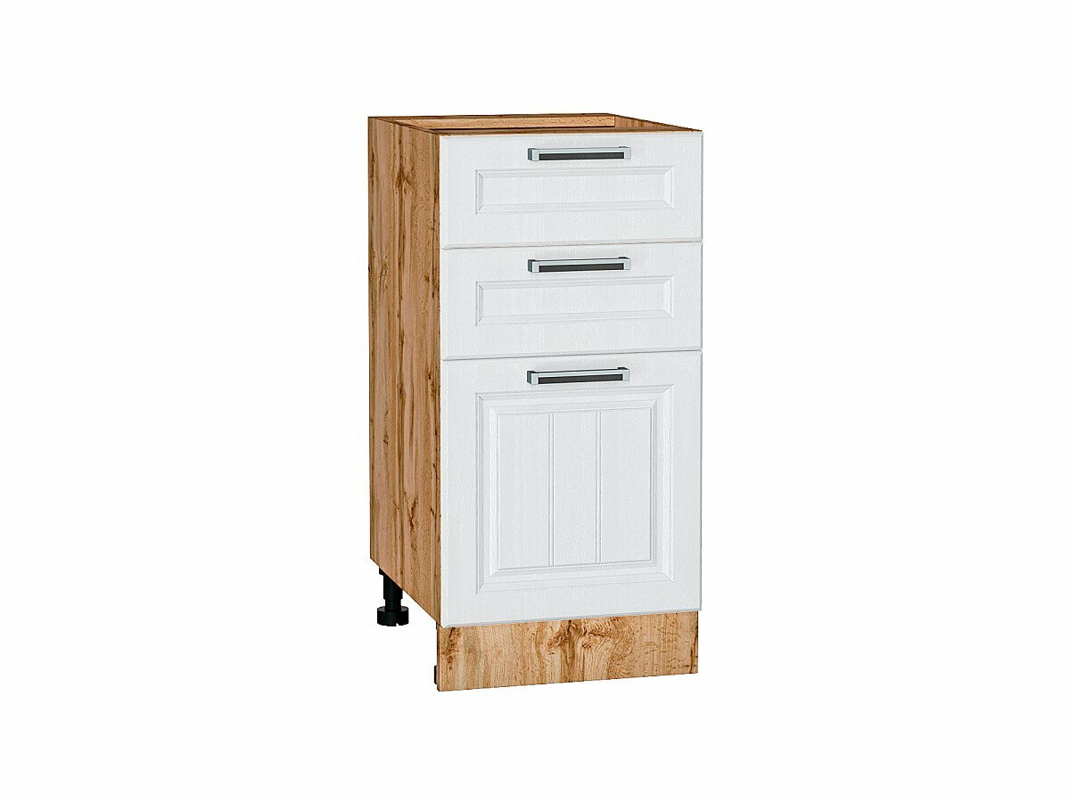 Шкаф нижний с 3-мя ящиками Прага, цвет фасада Белое дерево, цвет каркаса Дуб Вотан, 816*400*478 мм