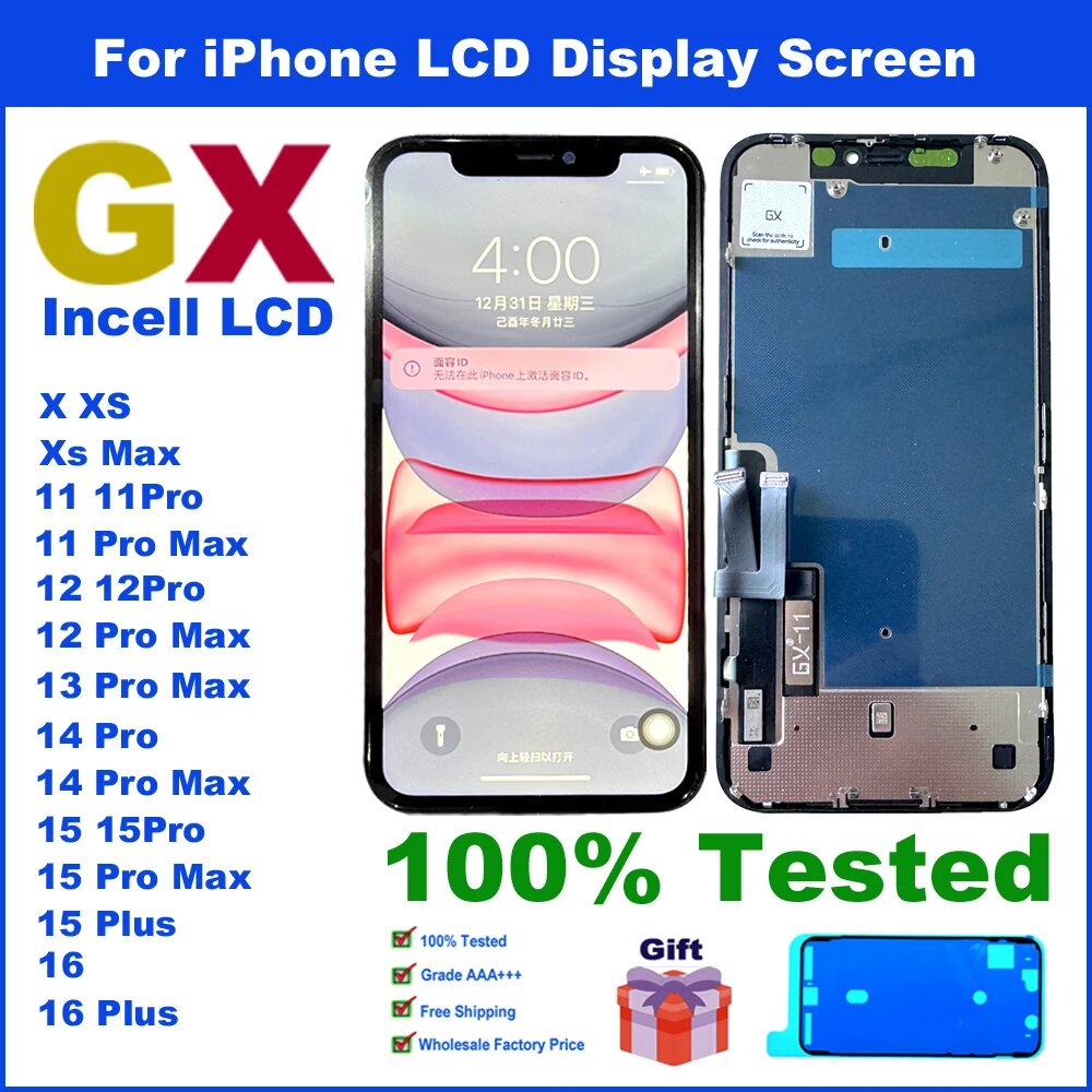 ЖК-экран GX Incell для iPhone 15 Pro Max, ЖК-дисплей для XR X Xs 11 12 14 13 Pro Max, дигитайзер сенсорного экрана, запасные части GX-Incell-XR