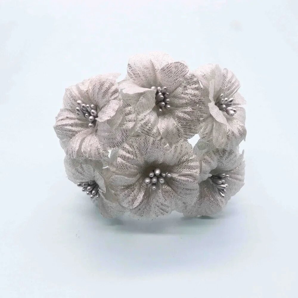 Искусственный шелковый букет цветов золотистый серебристый 6 шт 10