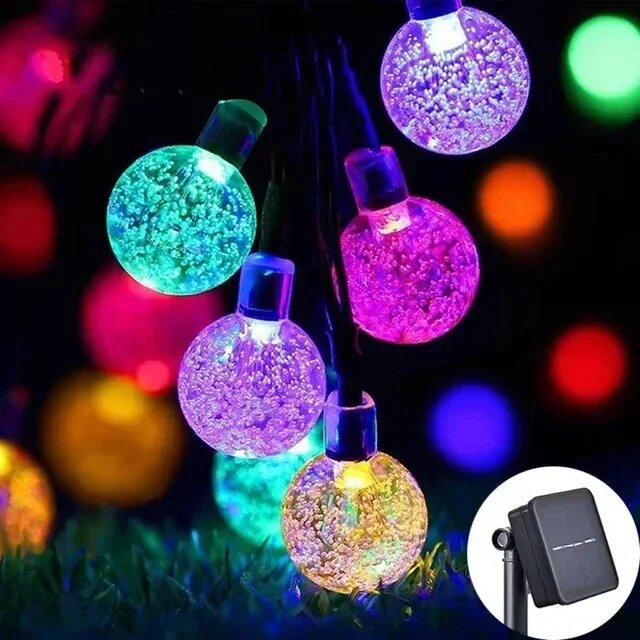 Солнечная гирлянда RGB, 12м, 100 LED, хрустальные шары