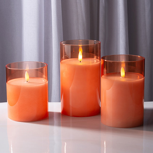 Набор светодиодных свечей с имитацией пламени Одри: Amber 13-17 см, 3 шт на батарейках, таймер, Kaemingk, 486096