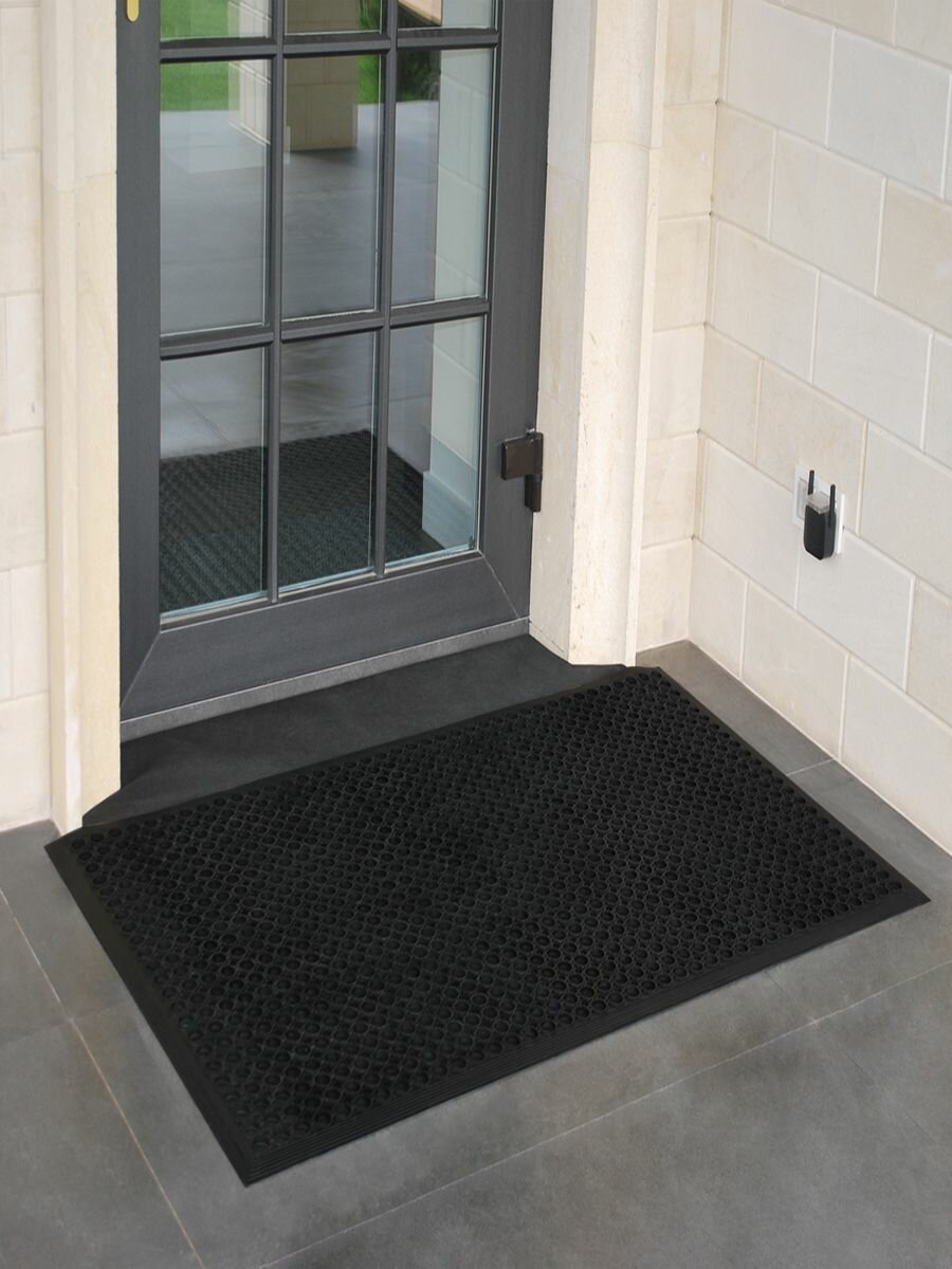 Коврик резиновый ячеистый придверный с кантом 75 х 45 см h 6 мм черный (Мат для гостиниц)