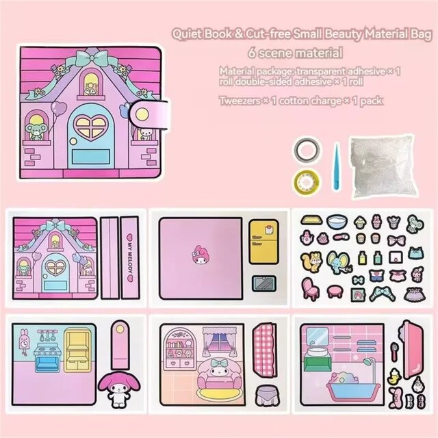 Kuromi Hello KittyDIY Quiet Book My Melody Cinnamoroll Anime Peripheral Toy Anti-Stress Kids Stress Quiet Book Toys Kids Gifts