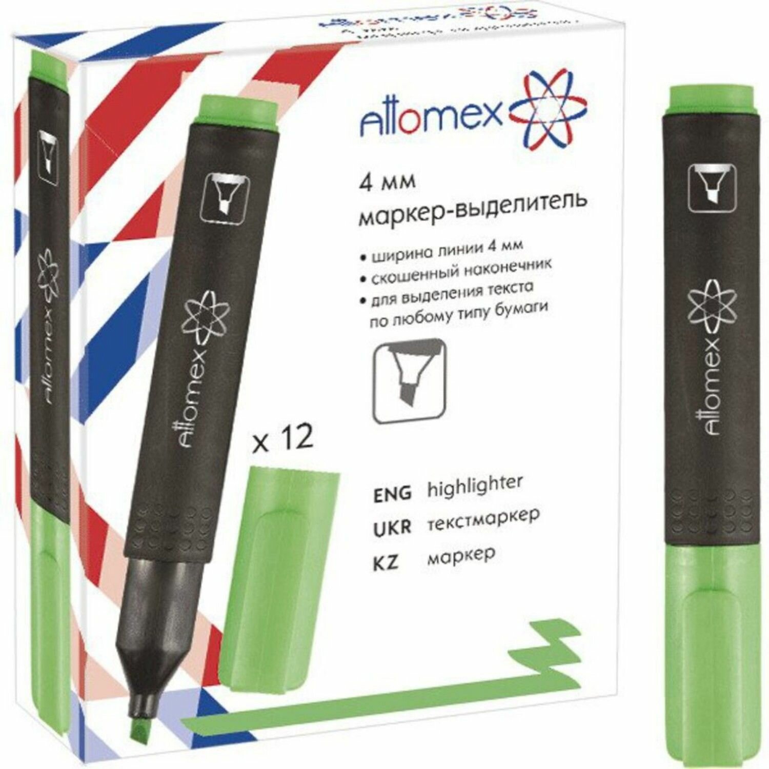Текстовыделитель "Attomex" 1-4мм зеленый. Комплект из 12 текстовыделителей