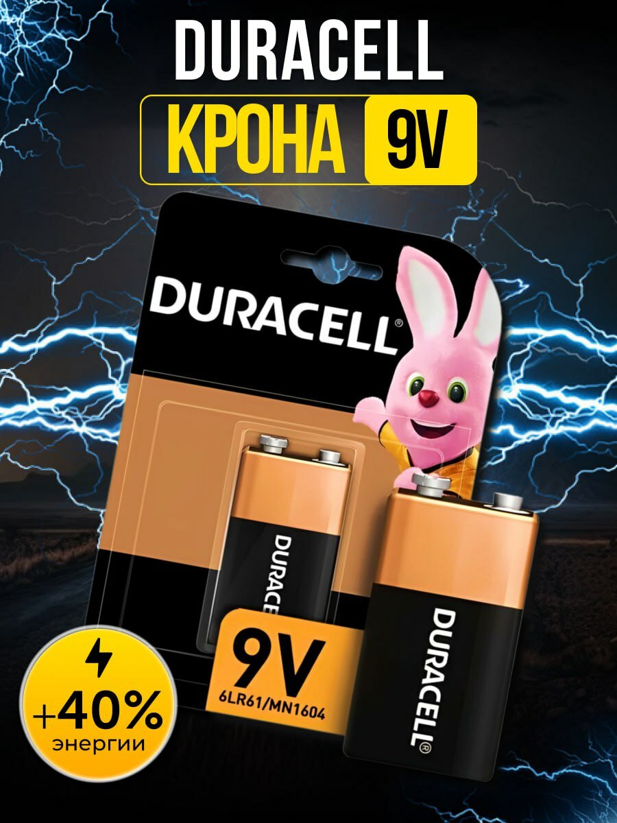 Батарейка Duracell Крона 6LR61 Basic, 9В, щелочная, блистер, защита от детей